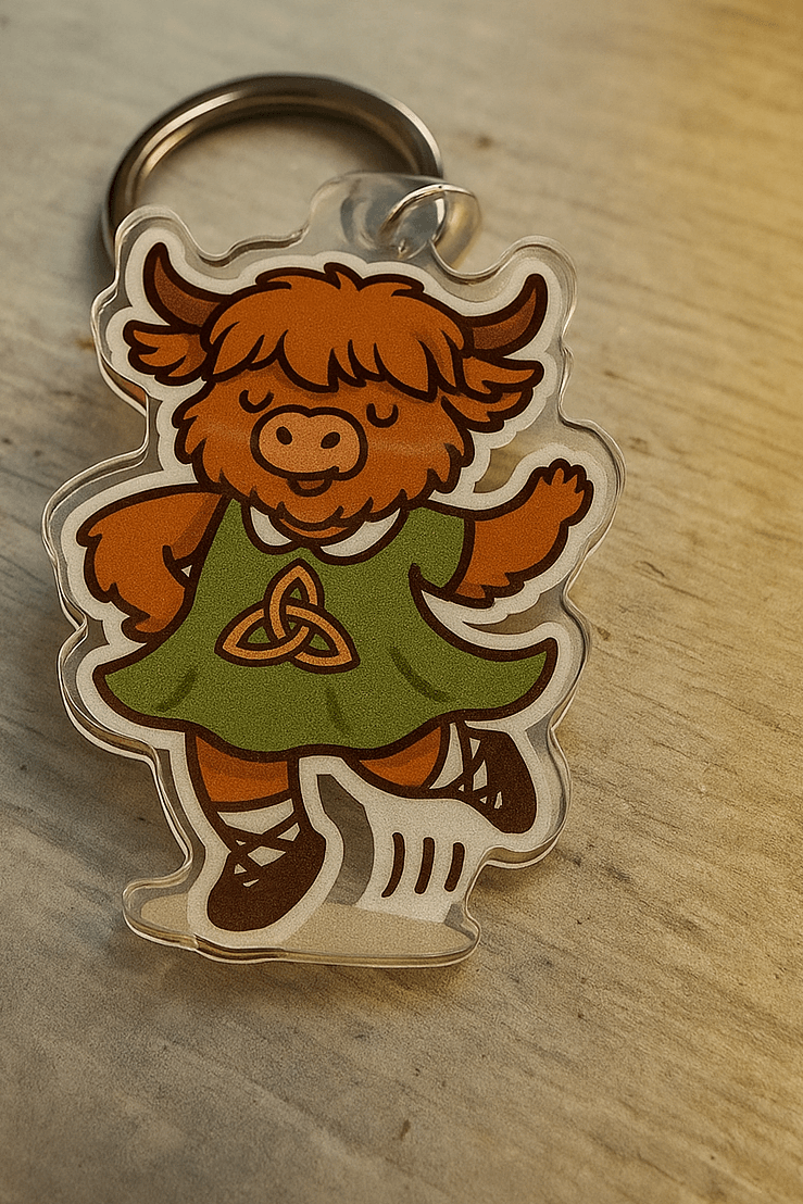 Irish Dancing Highland Cow Acrylic Keychain – FeistyFitzy