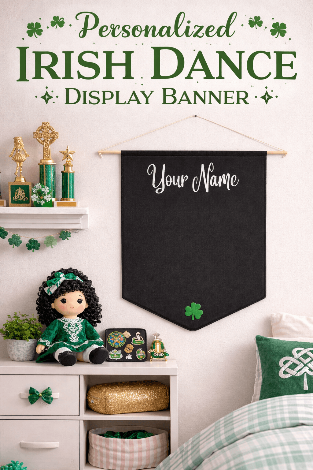 Personalized Irish Dance Patch & Pin Display Pennant – FeistyFitzy